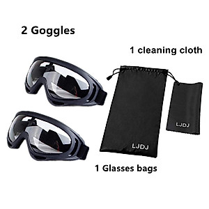LJDJ Ski Goggles Motorcycle Goggles - Snowboard Glasses Set of 2 - Dirt Bike ATV Motocross Anti-UV Adjustable Riding Offroad Protective Goggles
