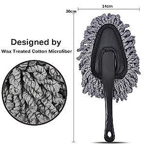 eFuncar Detailing Brush Set - 5 Sizes Premium Natural Boar Hair Detail Brushes, 1 Soft Microfiber Car Dash Duster Brush, Boar Hair Detail Brush Set with Car Microfiber Duster Interior Exterior for Car