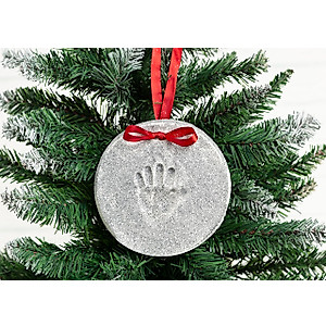 Lil Peach Baby’s Print Christmas Clay Ornament Kit, Baby's First Christmas Tree Ornament, for Baby Girl Or Baby Boy, Newborn Handprint Or Footprint Keepsake, Silver Glitter
