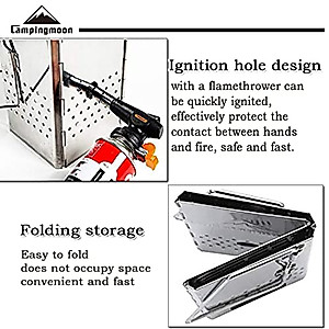 Campingmoon Foldable BBQ Grill, Portable Charcoal Grill, Stainless Steel Wood Burning Stove, Barbecue Cooking Stove for Outdoor/Garden/Camping/Picnic/Party (MT-18)