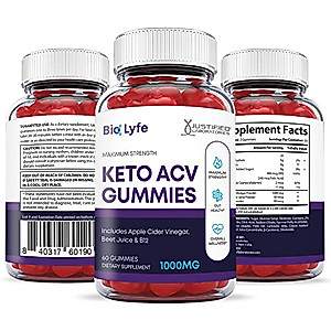 Justified Laboratories (10 Pack) Bio Lyfe Keto ACV Gummies 1000MG with Pomegranate Juice Beet Root B12 600 Gummys