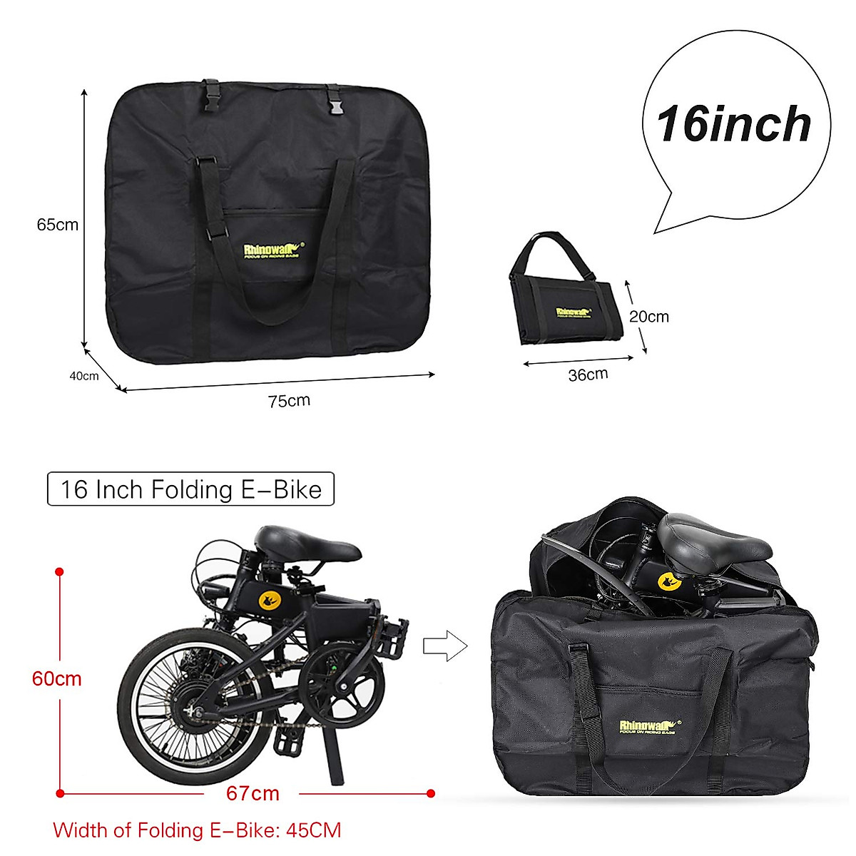 Rhinowalk Folding Bicycle Carry Bag Portable Bike Luggage 14-20 inch for Travel Transport Storage