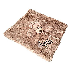SONA G DESIGNS Custom Personalized Teddy Bear Lovie Lovey Security Blanket with Rattle (Brown Bear with Embroidery Name)