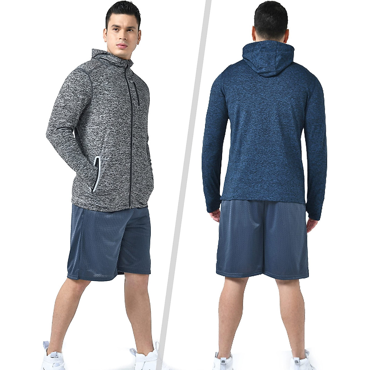 Liberty Imports 2 Pack Mens Zip Up Hoodies, Fleece Thermal Tech Jackets, Lightweight Running Sweatshirts with Zipper Pockets(Set 2, Medium)