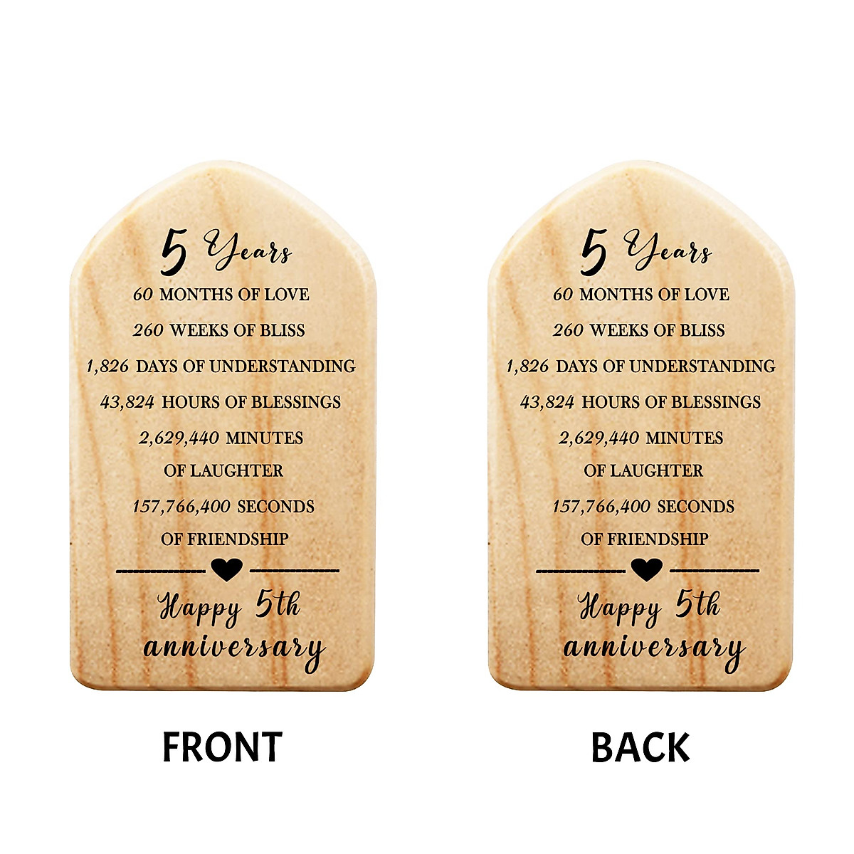 5 Years Anniversary Wind Chime, Happy 5th Anniversary Gift, 5 Years of Marriage, Wood Wedding Anniversary Keepsake for Couples Husband Wife, Valentines Day Gifts for Him Her, 5 Years Down