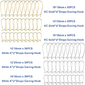 Ear Wire Hooks,300PCS Earring Hooks Dangle Earring Kidney Ear Wires Earring Teardrop Ear Wire for DIY Jewelry Making (300PCS White K/Kc Gold)