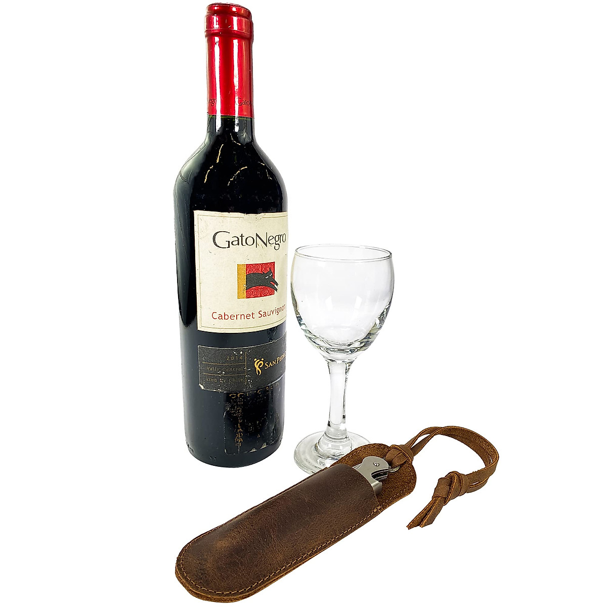 Hide & Drink, Corkscrew Holder with Strap Handmade from Full Grain Leather - Classy Wine Opener Case, Waiter Accessory - Bourbon Brown