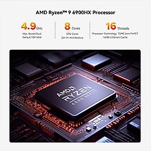 Beelink SER6 Mini PC, AMD Ryzen 9 6900HX(8C/16T, Up to 4.9GHz), Mini Computer 32G DDR5 RAM 500G NVMe PCIE4.0 SSD, Mini Desktop Computer 4K@144Hz Triple Display HDMI2.1/DP/WiFi6/BT5.2/2.5Gbps/W-11 Pro