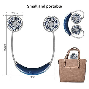 HUIQIMEI Portable Neck Fan Rechargeable Cooling Neck Fan Detachable Electric Personal Fans Independent Switch Control Long Battery Life for Travel Office Household Outdoor Sports (Blue)