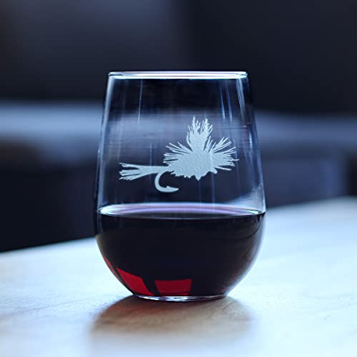 Fly Fishing Stemless Wine Glass - Unique Flyfishing Themed Gifts for Fishermen - Large 17 Oz Glasses