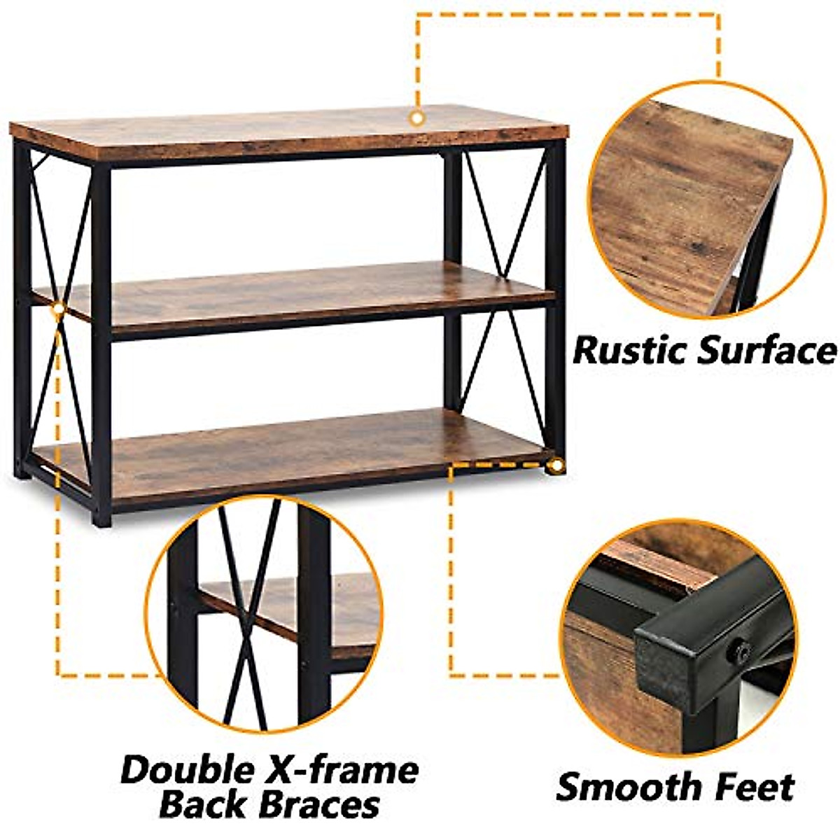 NSdirect Rustic Console Table, Farmhouse Sofa Table&TV Stand,Industrial 3-Tier Long Hallway/Entryway/Entrance Table with Storage Open Bookshelf for Living Room Bedroom Foyer,Brown Oak