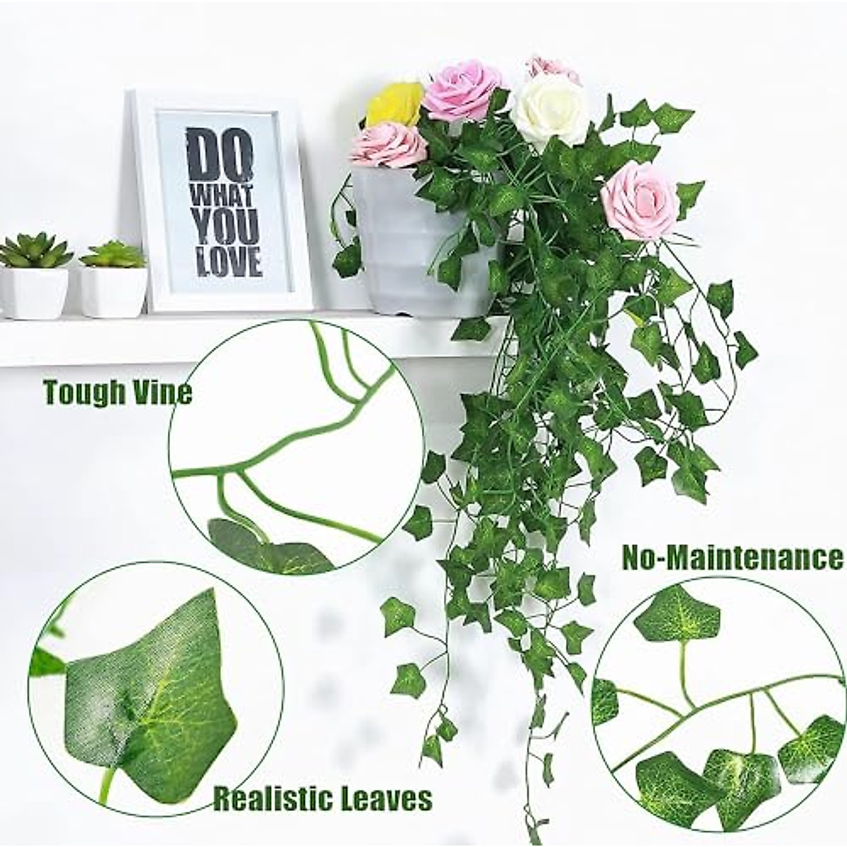 Artflower Fake Vines for Bedroom, 8 Pcs 56Ft Fake Ivy Vines Greenery Garland Artificial Ivy Leaves Fake Hanging Plants for Office Garden Wedding Wall Room Decor