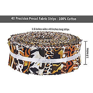 Soimoi 40Pcs Floral Artistic Print Precut Fabrics Strips Roll Up 1.5x42inches Cotton Jelly Rolls for Quilting - Brown