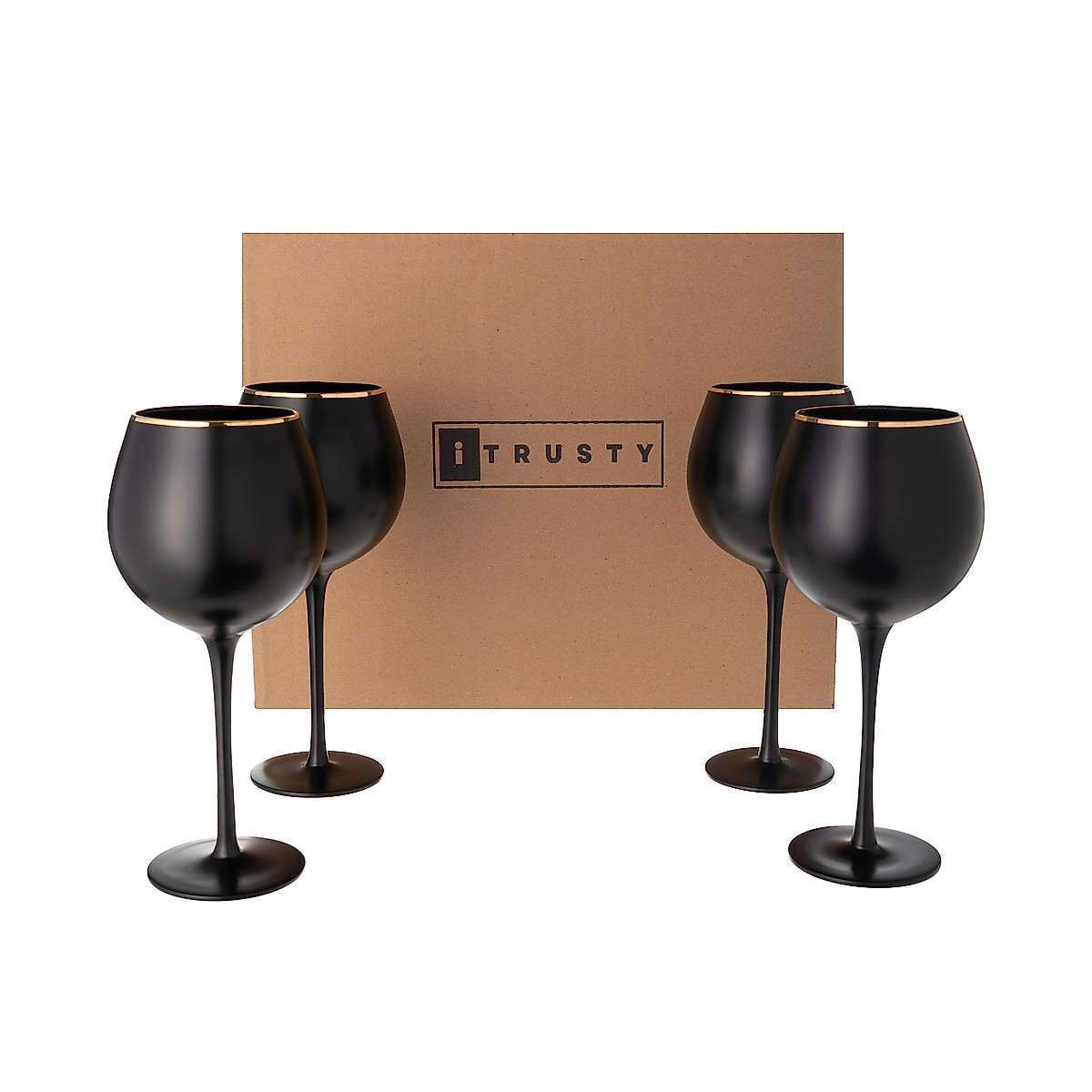 iTrusty Black and Gold Premium Wine Glasses Set of 4 Perfect for Red/White Wine, Champagne, and Special occasion