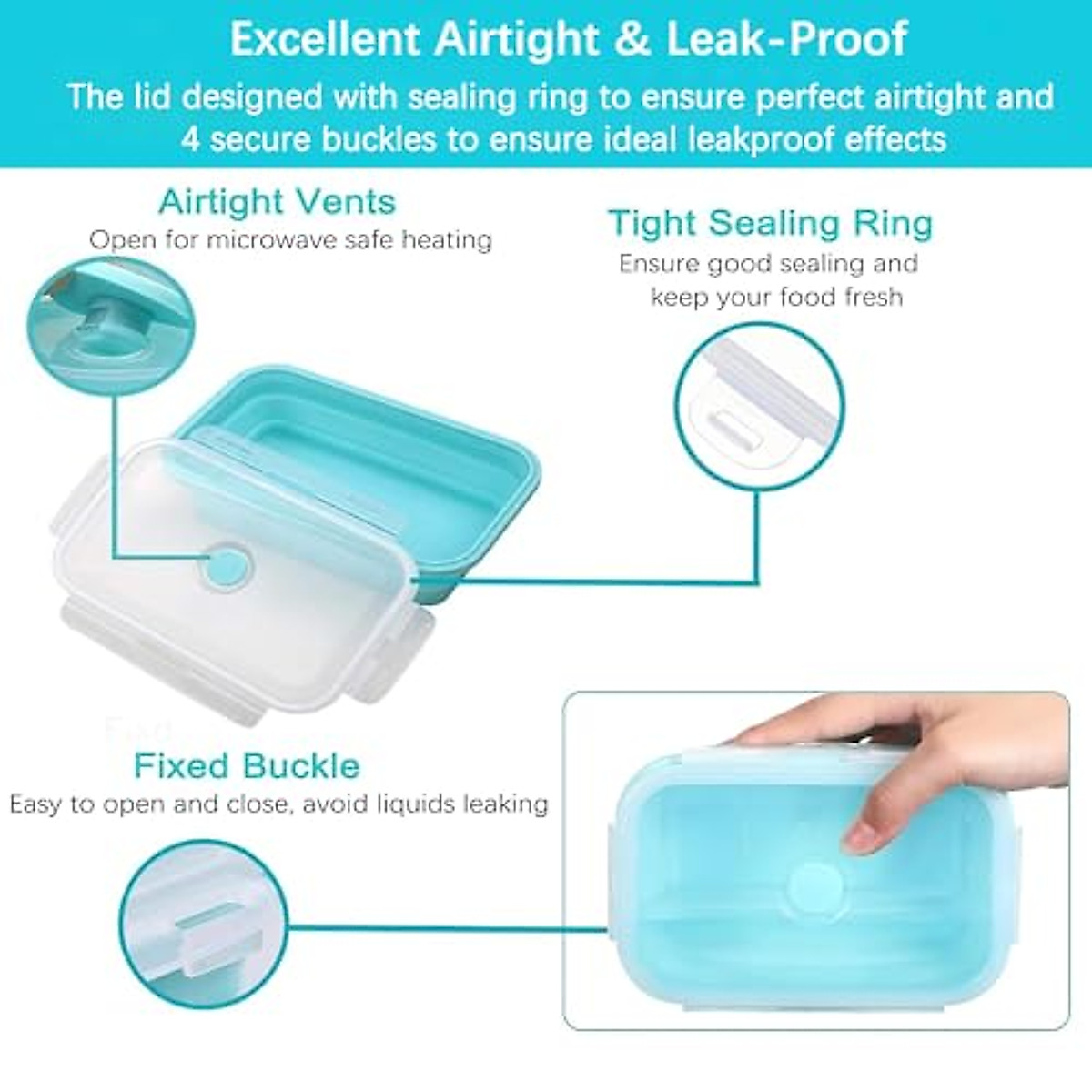 LYASILGC Set of 8 Collapsible Silicone Food Storage Containers, Collapsible Bowls with Airtight Lids, Flat Stacks, Meal Prep, Lunch Box Container, RV Organization And Storage