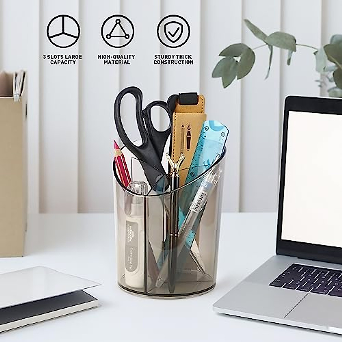 Eagle Pencil Holder, 3-Compartment Desktop Supplies Organizer, Multi-functional Pencil Cup, Phone Remote Control Stationery Storage Holder, for Home and School Use, Grey