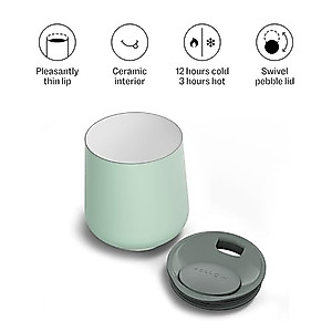 Fellow Ruby Wine Tumbler Set of 2 - ​​Insulated Stainless Steel Wine and Cocktail Tumblers with Ceramic Interior and Swivel Pebble Lid - 12 oz, Mint Chip