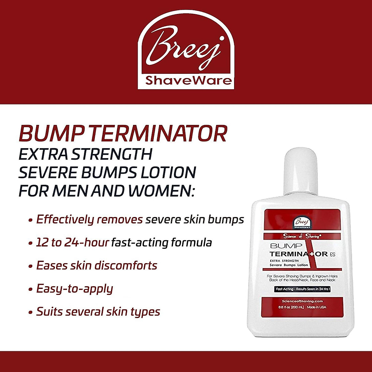 BUMP TERMINATOR Extra Strength Severe Bumps Lotion by Breej, 6.8 fl oz (200 ml)
