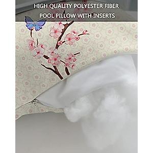 Recliner Head Pillow Ledge Loungers Chair Pillows with Insert Butterfly Cherry Blossoms Pink Beige Lumbar Pillow with Adjustable Strap Outside Patio Decorative Garden Cushion for Bench Couch, 2 PCS