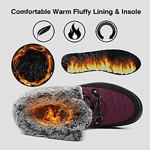 JSWEI Women's Snow Boots Wide Width, Warm Faux Fur Comfortable Winter Boots Lace Up Snow Boot Mid-Calf Wide Boots for Outdoor Red 7.5