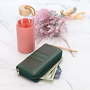 Couture Gems Green Wallet Womens Clutch Wallet for Women DOUBLE ZIPPER Wallet Phone Vegan Leather Clutch Purses For Woman Handbags Large Capacity