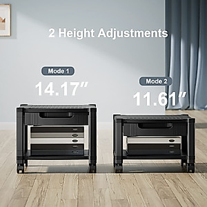 HUANUO Printer Stand - Under Desk Printer Stand with Cable Management & Storage Drawers, Height Adjustable Printer Desk with 4 Wheels & Lock Mechanism for Mini 3D Printer HNDPS