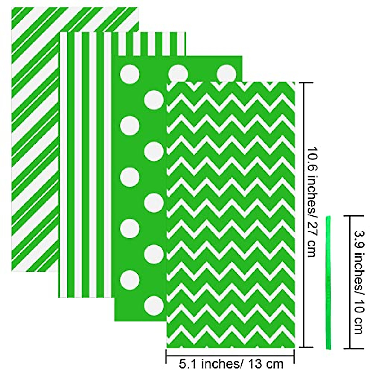 Aneco 100 Pack Green and White Cellophane Bags Plastic Candy Bags Gift Bags Goodie Bags with Twist Ties for Valentine, Birthday, Gift Cookie Snack Packing Party Favor Supplies