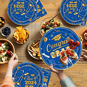 Graduation Plates and Napkins 2024 Graduation Party Supplies, 2024 Graduation Party Disposable Paper Plates Napkins Tablecloth Class of 2024 Congrats Grad Graduation Party Decorations, Serve 24