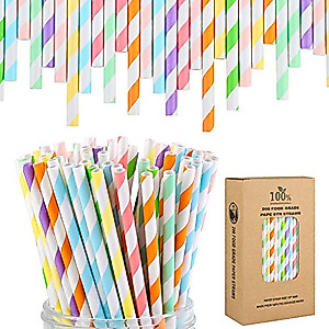 Cooraby 200 Pieces Easter Colors Paper Straws Easter Biodegradable Drinking Stripe Theme Paper Straws for Wedding Supplies, Party Favors, 8 Colors