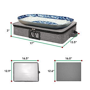 Platter Storage Case, China Storage Containers, Hard Shell and Stackable, 17'' x 13 inchs'' With Waterproof Inside - 4 Felt Dividers Included (Gray)