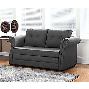 Container Direct Elvin Contemporary Linen Fabric Scroll Armrest Sofa Bed, Dark Grey