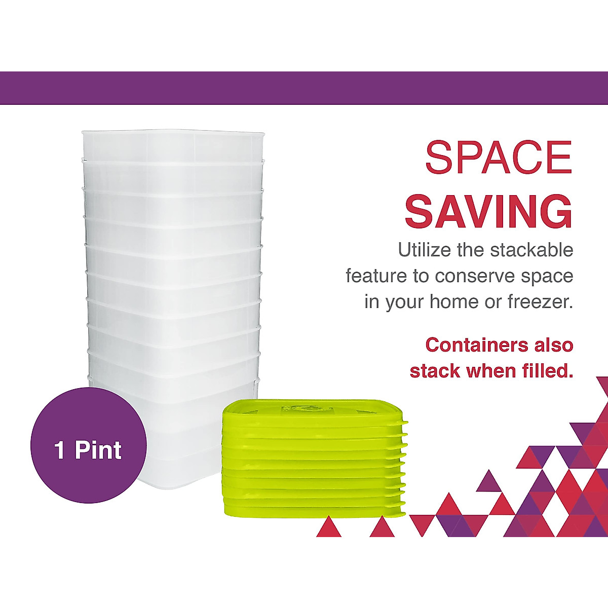 Arrow Home Products 1 Pint Freezer Containers for Food Storage, 10 Pack with Lids - USA Made Reusable Plastic Food Storage Containers - Prep, Store and Freeze - BPA Free, Dishwasher Safe