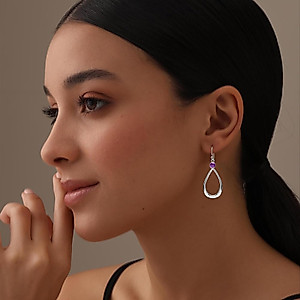 Lecalla 925 Sterling Sliver Jewelry Drop Dangle Birthstone Earrings for Teens and Women (4 MM Purple Amethyst Round Cut)