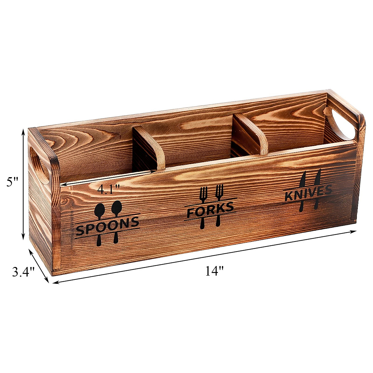 Fasmov 2 Pack Silverware Caddy, Wooden Utensil Caddy Silverware Cutlery Holder with 3 Compartment, Utensil Holder for Spoons, Knives, Forks, Perfect for Farmhouse Kitchen Decor and Countertop