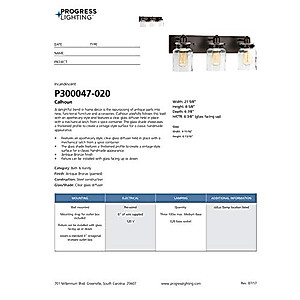 Calhoun Collection 3-Light Clear Glass Farmhouse Bath Vanity Light Antique Bronze