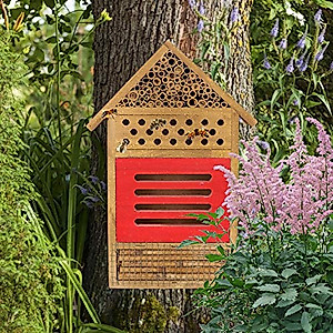 PINVNBY Insect House Natural Wooden Bee Hotel Butterfly Habitat for Gardens Ladybugs(Ladybirds), lacewings, Butterfly, Mason Bees, Solitary, Leaf Cutter & Many Other Beneficial Insects