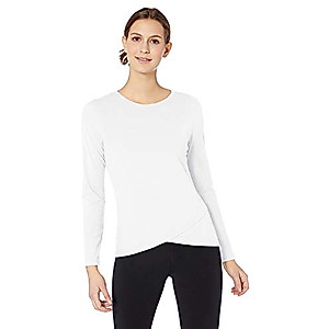 Amazon Essentials Women's Studio Relaxed-Fit Long-Sleeve Cross-Front T-Shirt, White, Medium