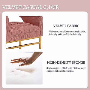 MOJAY Modern Accent Chair,Comfy Velvet Upholstered Hollow Backrest Barrel Chair Single Sofa Reading Chair with Golden Metal Base for Living Room Bedroom Vanity Room