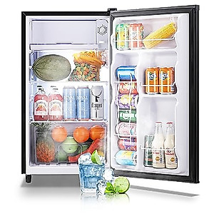 WANAI Compact Refrigerator 3.2 CU.FT Mini Fridge with Freezer Single Door Adjustable Temperature Side Door Wire Rack suit for Dorm Office Apartment BLACK