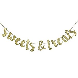 Sweets & Treats Gold Glitter Bunting Banner , Engagement ,Bridal Shower, Wedding Party Decorations (Gold)