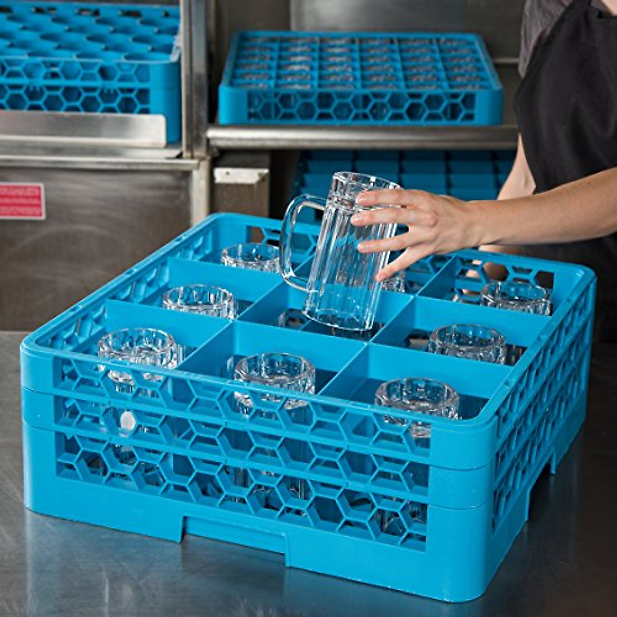 Carlisle FoodService Products RG9-214 OptiClean 9 Compartment Glass Rack with 2 Extenders, 7.12", Polypropylene, Blue