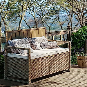 YITAHOME 70 Gallon Outdoor Storage Bench, All-Weather PE Rattan Deck Box, Wicker Storage Seat Box for Patio Furniture, Outdoor Cushions, Pool Storage and Garden Tools - Beige