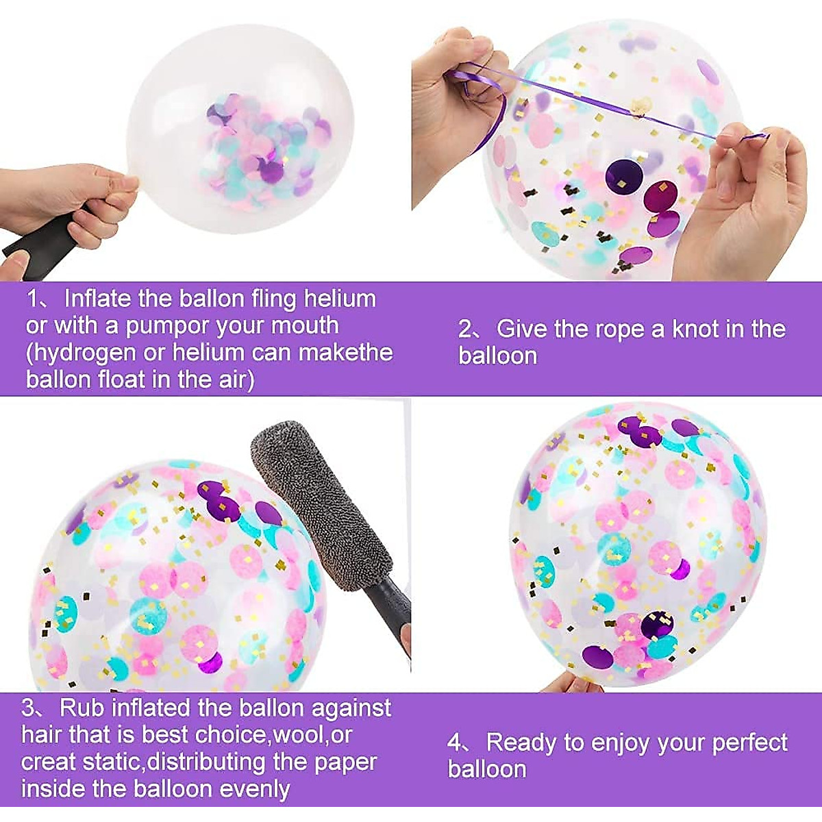 RUBFAC 60pcs Mermaid Balloons with Latex Confetti Balloons, Light Pink Purple Blue Balloons and Ribbons for Birthday Party Decorations Mermaid Party