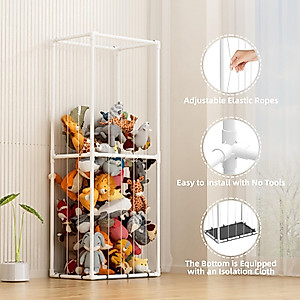 Glaf Stuffed Animal Storage Toy Organizer Corner Plush Zoo Toys Holder Large Standing Kids Shelf with Adjustable Length Elastic Band for Toddler Boys Girls for Bedroom Nursery Play Room
