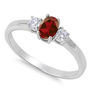 925 Sterling Silver Faceted Natural Genuine Red Garnet Oval Ring Size 10