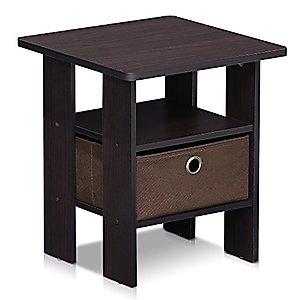 Furinno Andrey End Table / Side Table / Night Stand / Bedside Table with Bin Drawer, Dark Walnut, 1-Pack, Center Bin