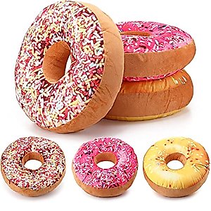 Donut Throw Pillow 3 Pcs 16 Inch Chocolate Round Pillow Plush Soft Food Pillow 3D Digital Print Stuffed Ear Piercing Pillow Decorative Light Weight Seat Pad Cushion for Chair Floor Couch Sofa