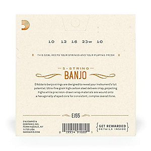 D'Addario EJ55 Banjo Strings 5 String Set - Banjo Strings Set - Phosphor Bronze, Medium, 10-23