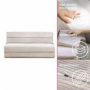 Mixoy Folding Sofa Mattress, Tri Fold Sofa Chair Bed 6.3”,Upholstered Guest Chaise,Floor Couch Sleeper,Folding Futon Sofa Bed Lounge Chaise for Guests,Living Room and Bedroom(Full Size,Beige) 1
