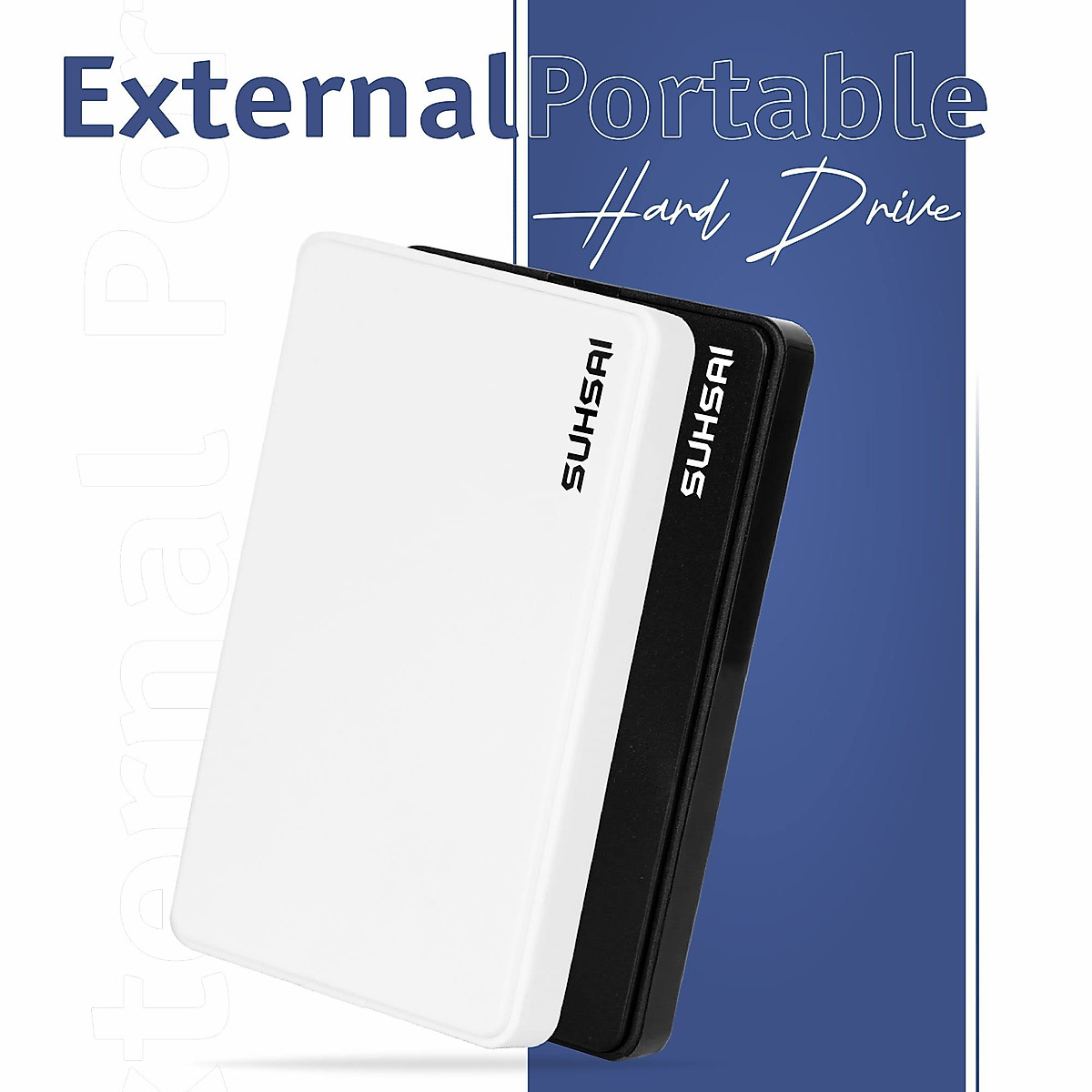 SUHSAI 500GB Portable External Hard Drive USB 2.0 Storage and Backup Drive, USB Hard Disk Drive, Memory Storage Expansion External HDD for Computer, Mac, Desktop (White)